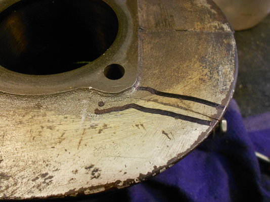 Old motor cycle cast iron cylinder fin cracked. | MIG Welding Forum